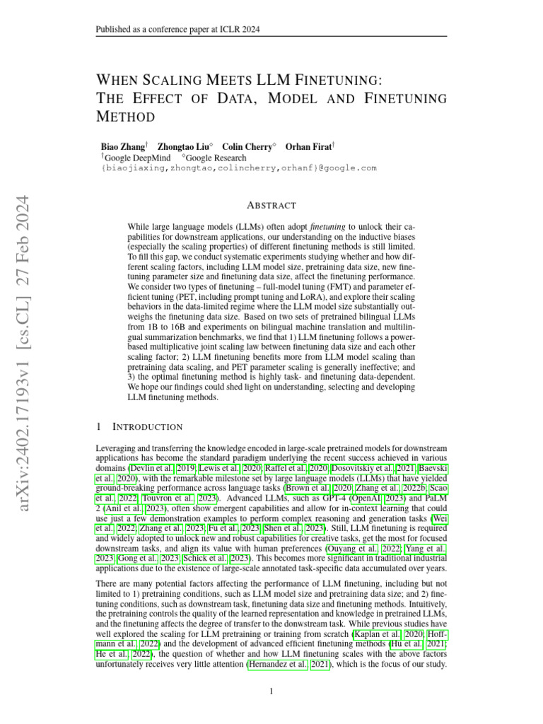 W S M LLM F: T E D, M F M: HEN Caling Eets Inetuning HE Ffect of ATA Odel and Inetuning Ethod ...