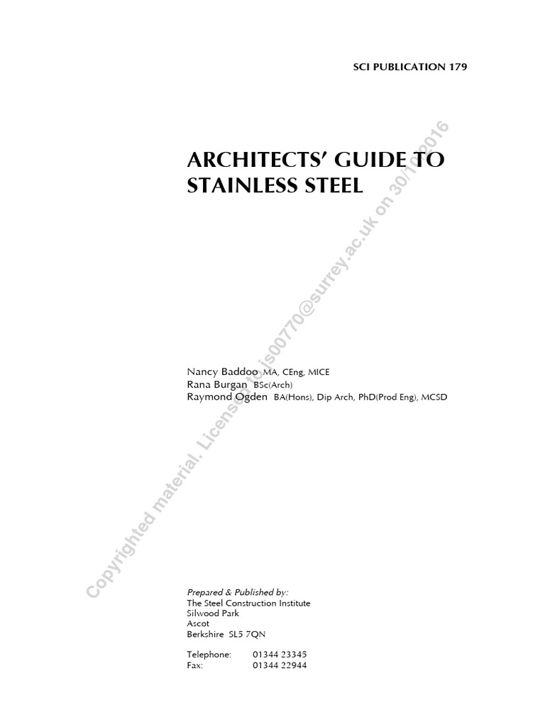 Architects' Guide To Stainless Steel | PDF | Corrosion | Stainless Steel