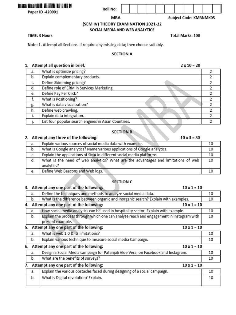 Question Paper 2021-22 Social Media and Web Analytics | PDF | Analytics ...