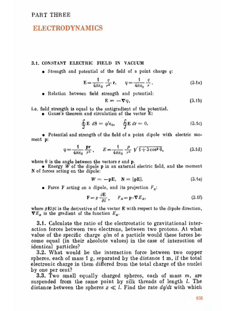 Assignment-1 (Irodov) Electrostatics | PDF