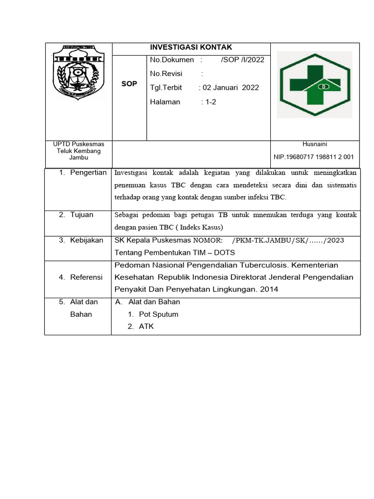 SOP Investigasi kontak TB | PDF