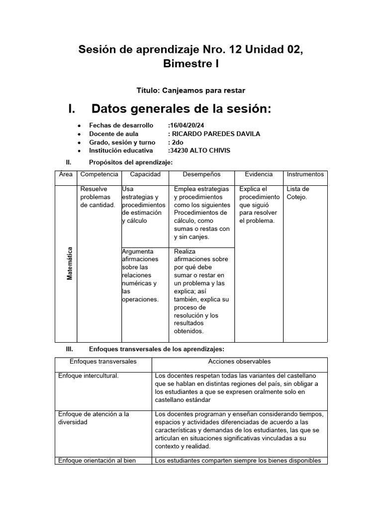 Sesión de Aprendizaje 2024 | PDF | Enseñando | Aprendizaje