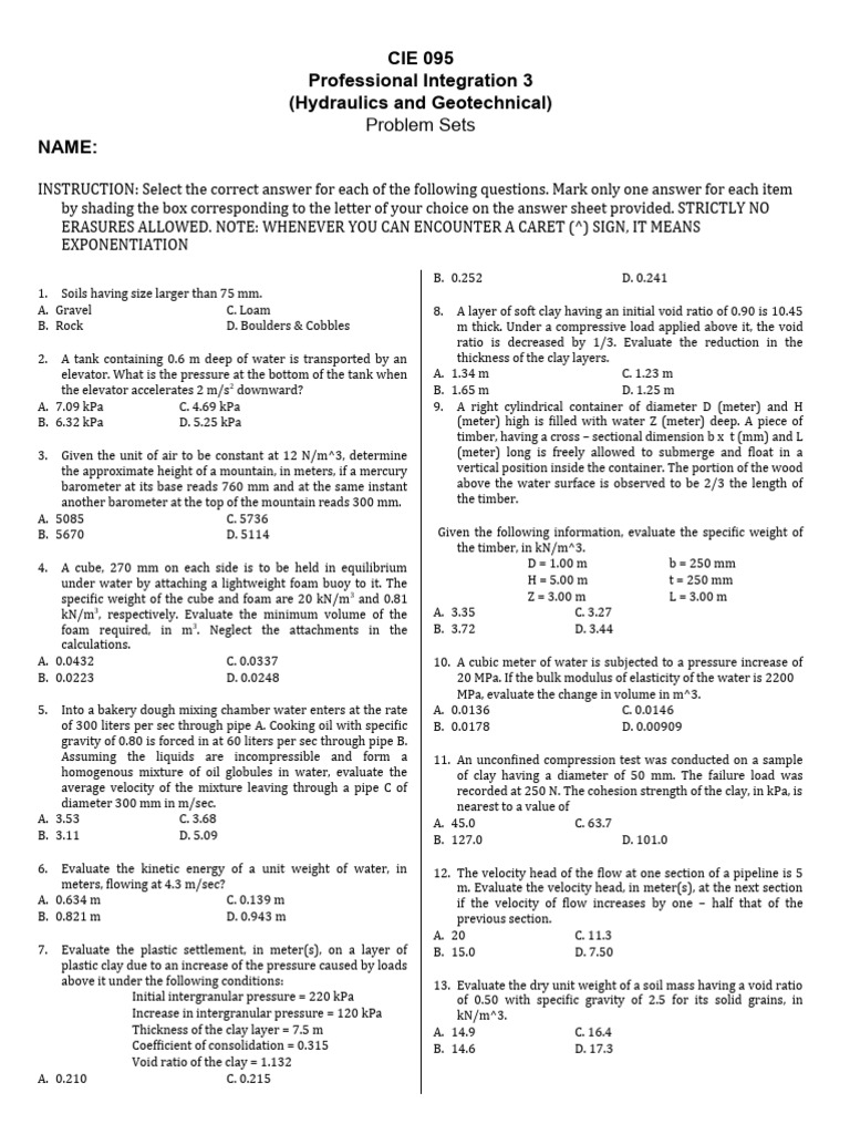 HPGE PRACTICE PROBLEMS Students | PDF | Pressure | Porosity