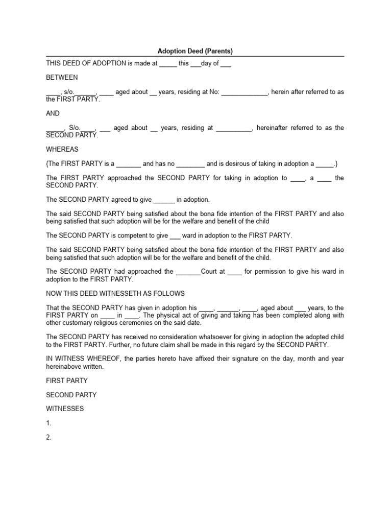 Adoption Deed - Parents | PDF | Politics
