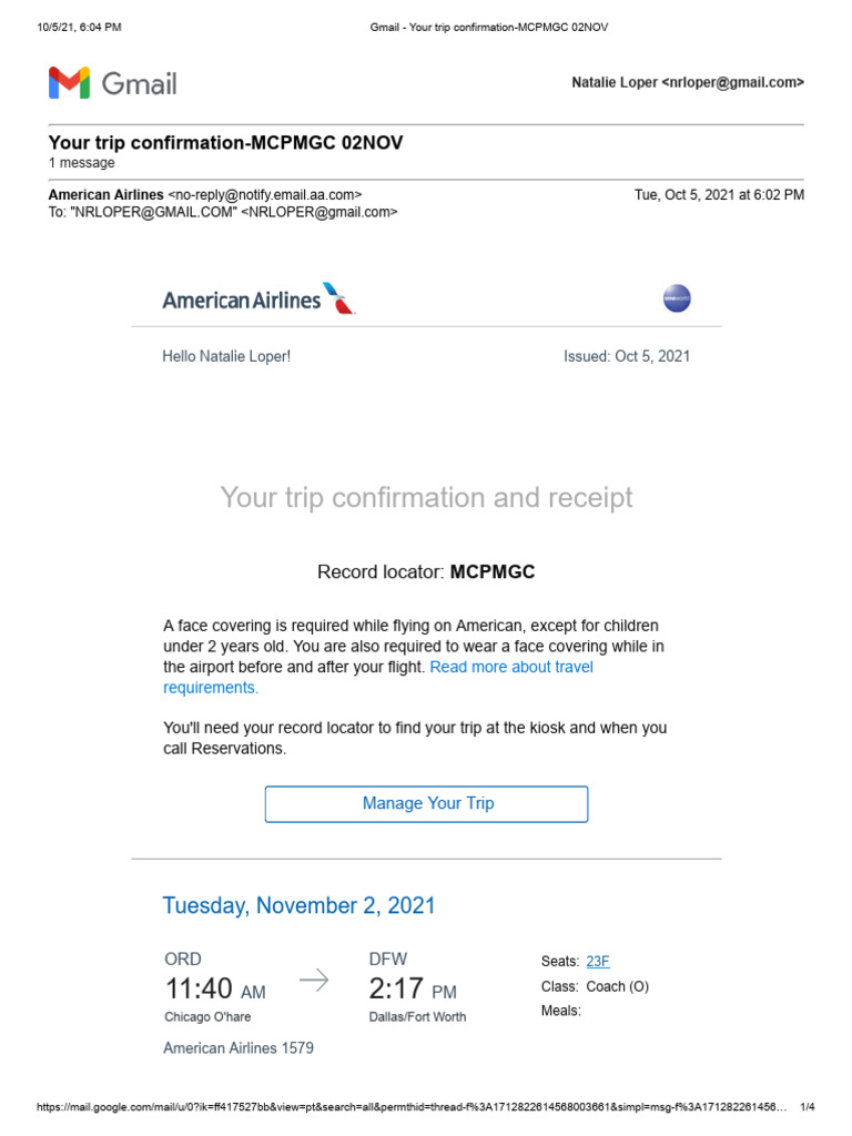 002 LOPER AAHKS AM Flight Confirmation | PDF | Baggage