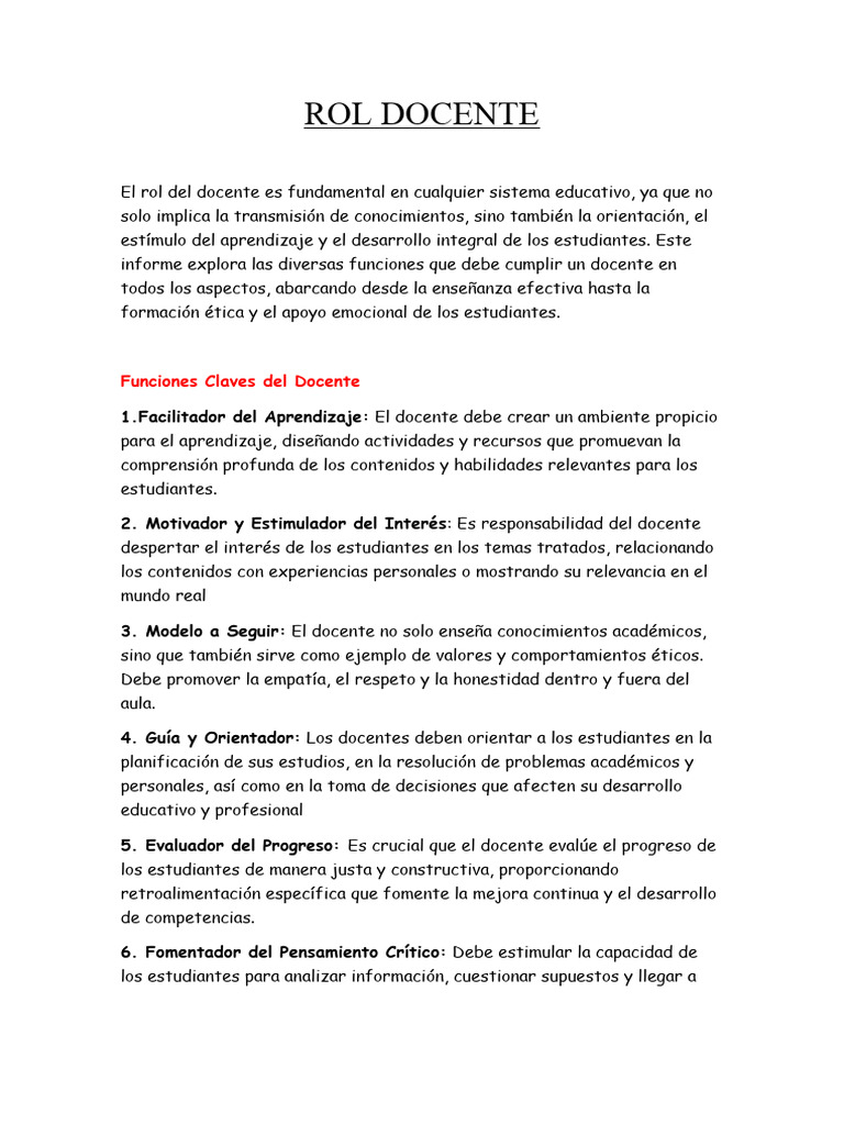 ROL DOCENTE | Descargar gratis PDF | Maestros | Enseñando