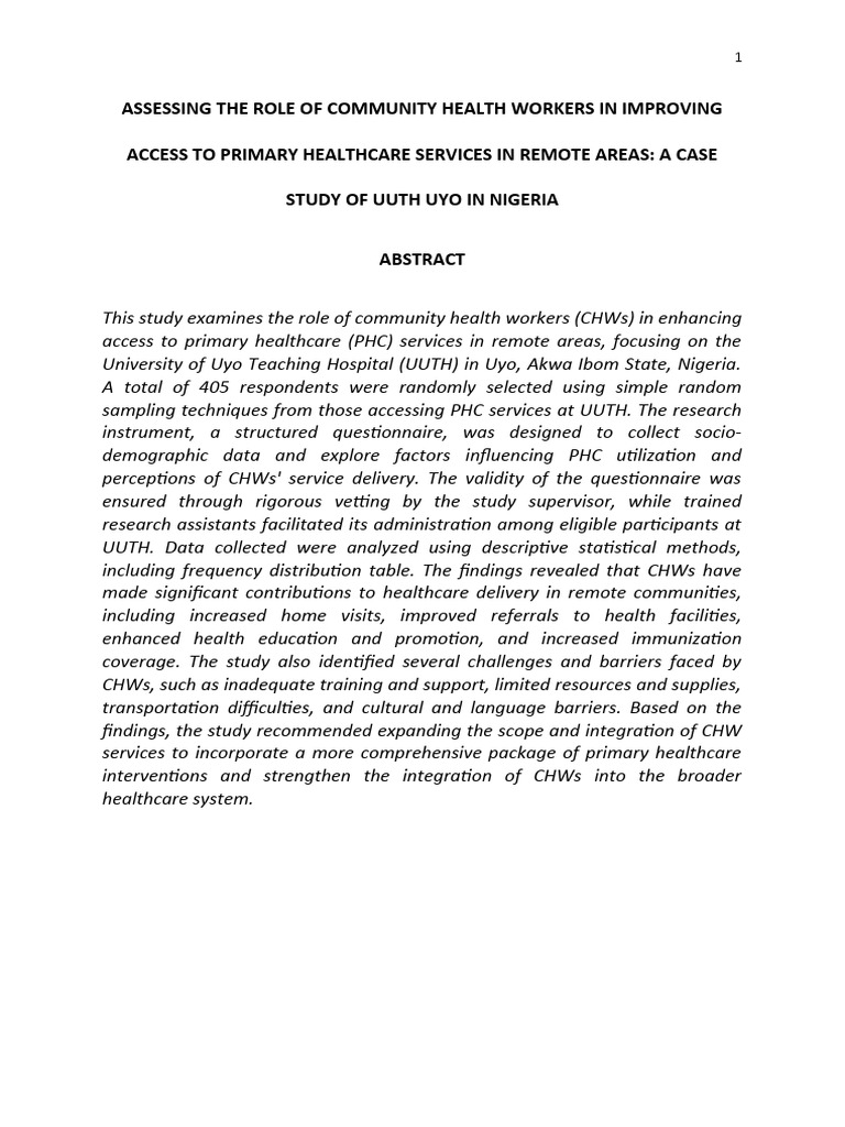 Assessing The Role of Community Health Workers in Improving Access To ...