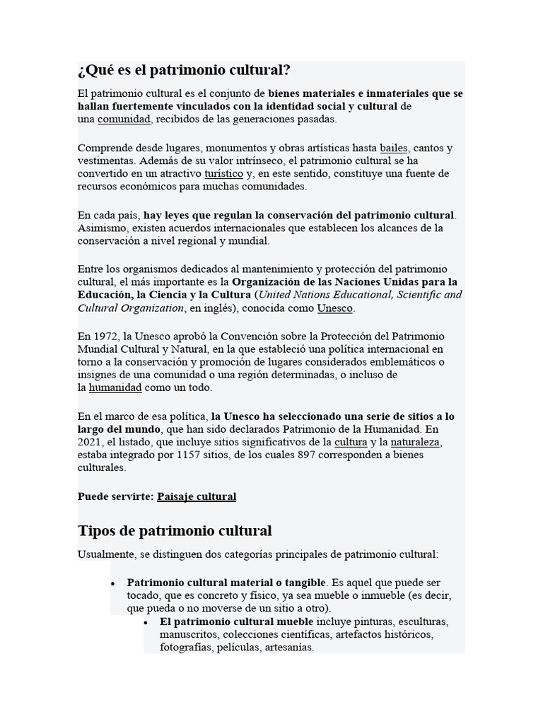 Qué Es El Patrimonio Cultural | PDF | Patrimonio cultural | Bienes (Ley)