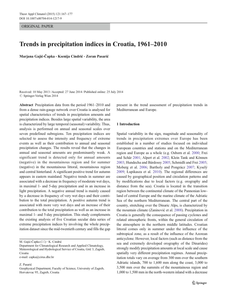 Trends in Precipitation Indices in Croatia, 1961-2010 | PDF ...