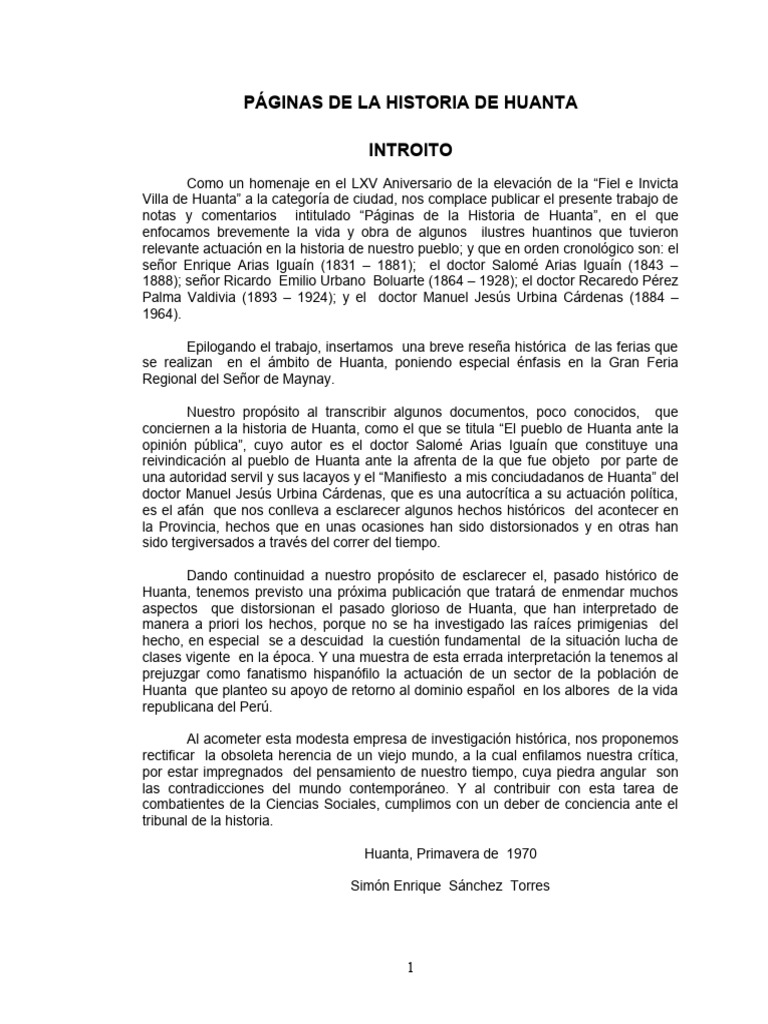 PÁGINAS DE LA HISTORIA DE HUANTA | PDF | Museo | Perú
