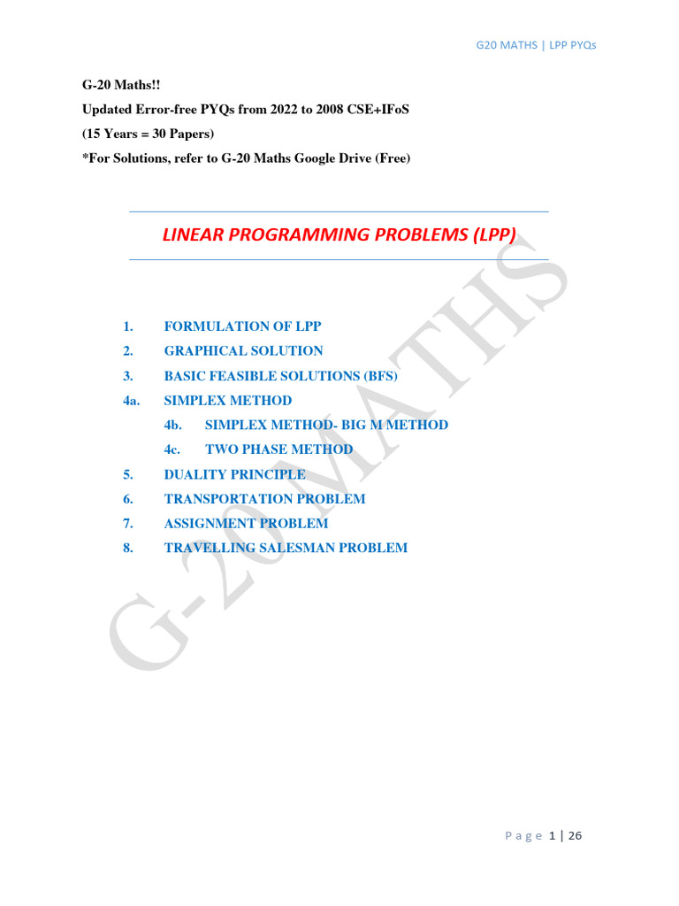 2 4 Lpp Chapterwise Pyqs Pdf Mathematical Optimization Algorithms And Data Structures