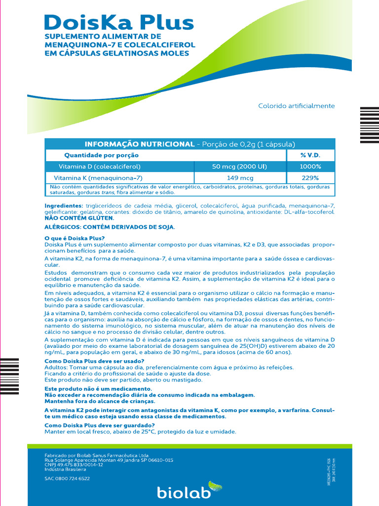 Suplemento Alimentar Doiska Plus 30 Capsulas v8 | PDF