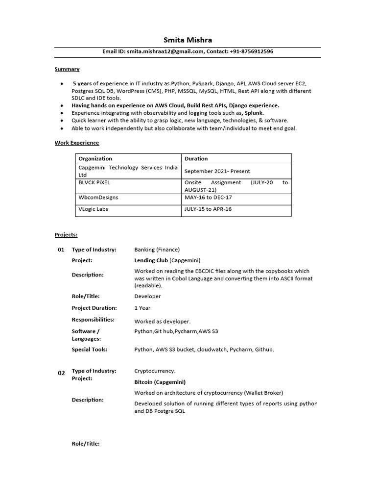 SmitaMishra (5y - 6m) - Python Developer | PDF | Python (Programming ...