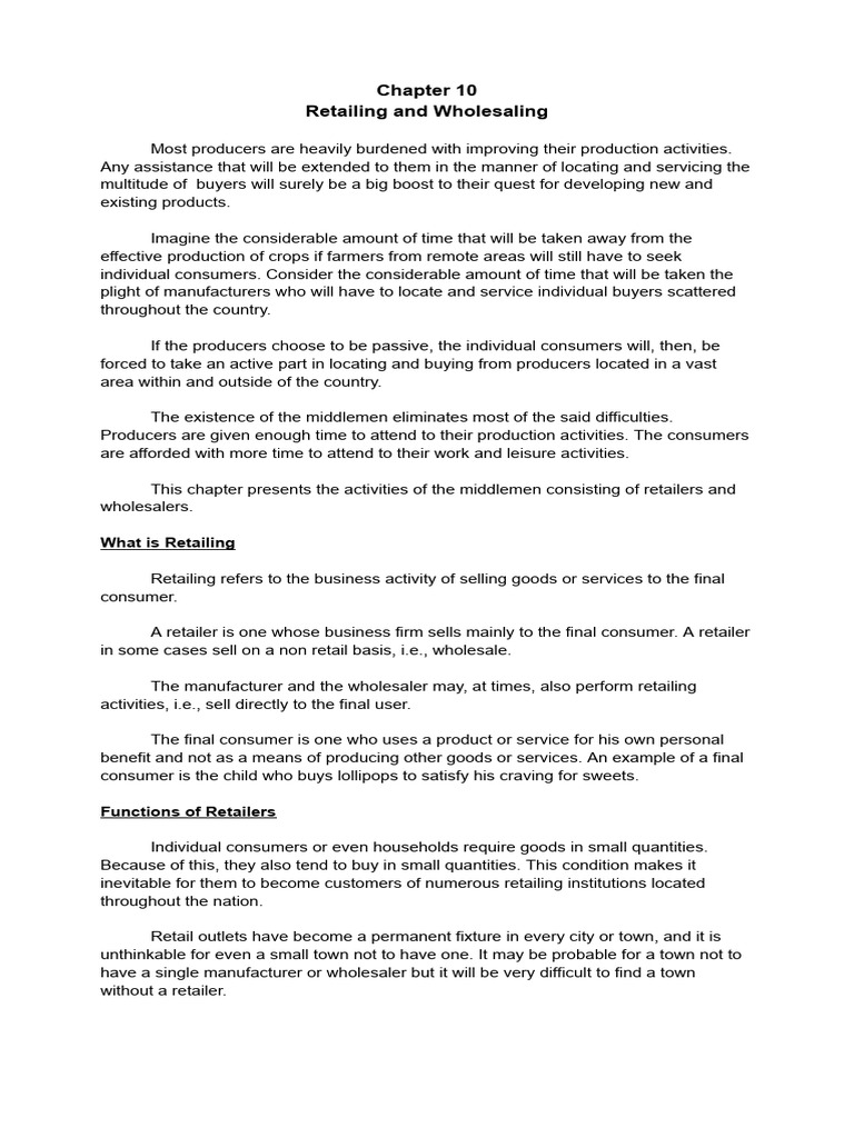 Chapter 10 - Retailing and Wholesaling | PDF | Franchising | Retail
