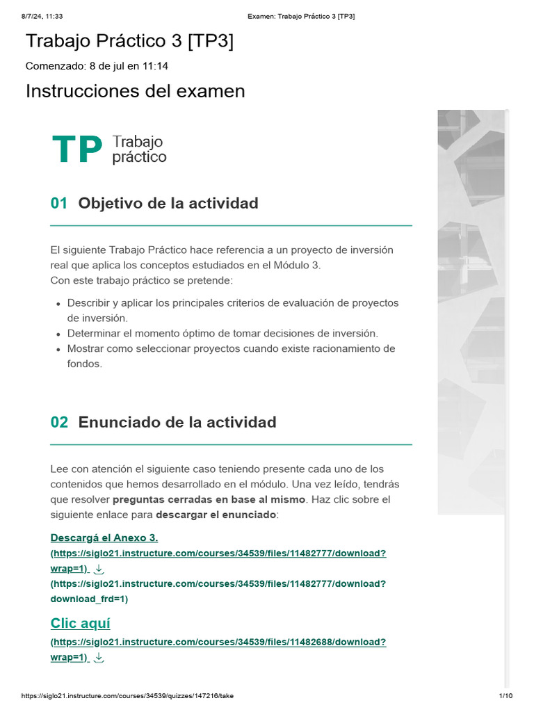 Examen - Trabajo Práctico 3 (TP3) Form | PDF | Interés | Tasa interna de retorno