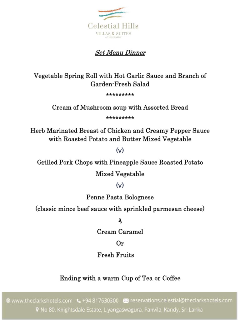 Gourmet Dinner Menu Choices | PDF