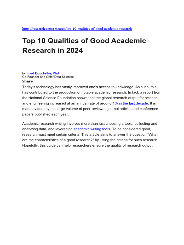 Top 10 Qualities of Good Research | PDF | Methodology | Quantitative ...