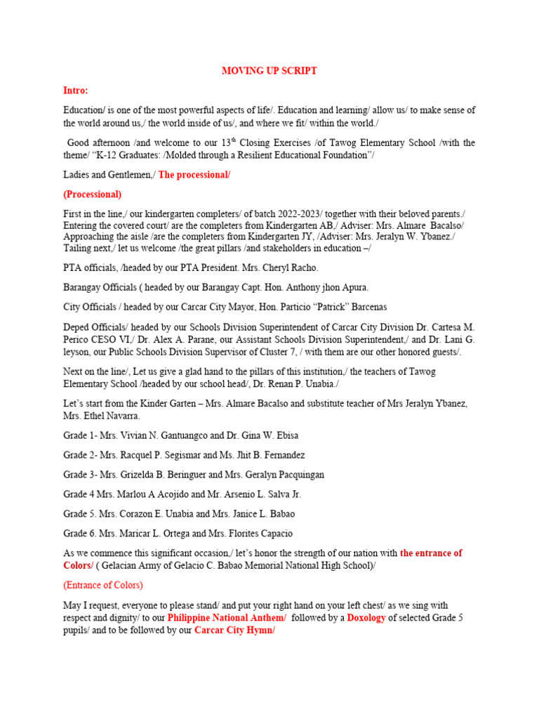 Moving Up Script | PDF