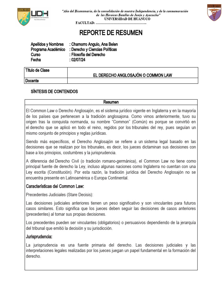 Características del Derecho Anglosajón | PDF | Ley común | Precedente