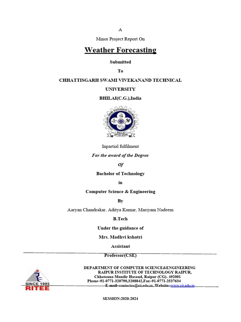 minorProjectNEWALL | PDF | Numerical Weather Prediction | Weather Forecasting