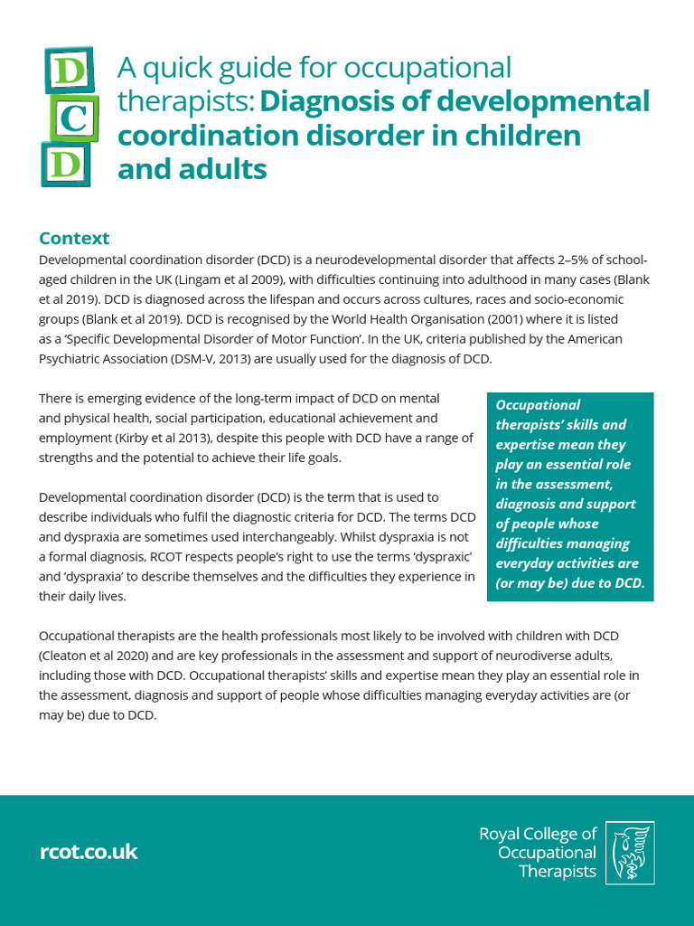 Quick Guide DCD Jul 2021 | PDF | Mental Disorder | Occupational Therapy