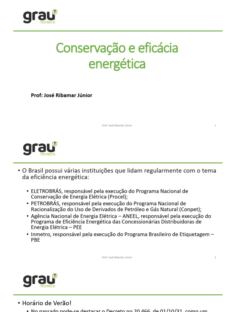 Conservação e Eficácia Energética - Aula 02 - Programas de Eficiência ...