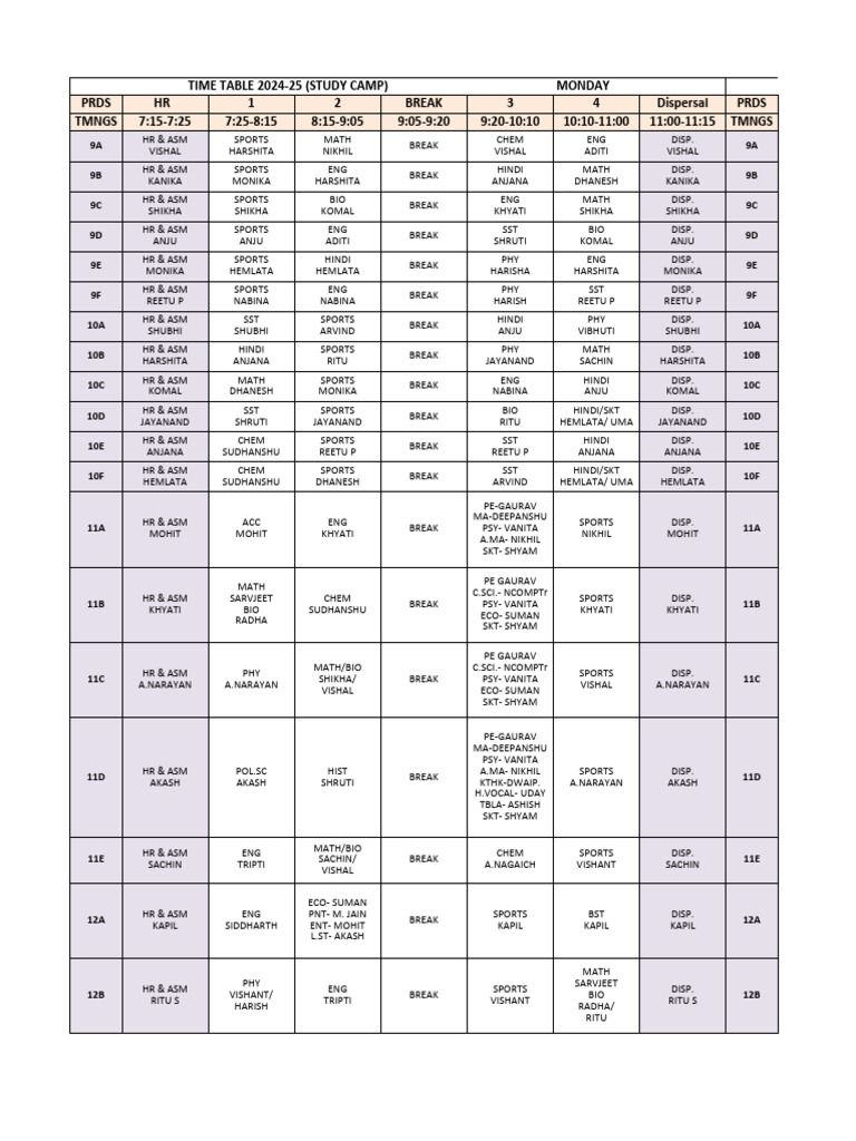 Study Camp Time Table 202425 | PDF