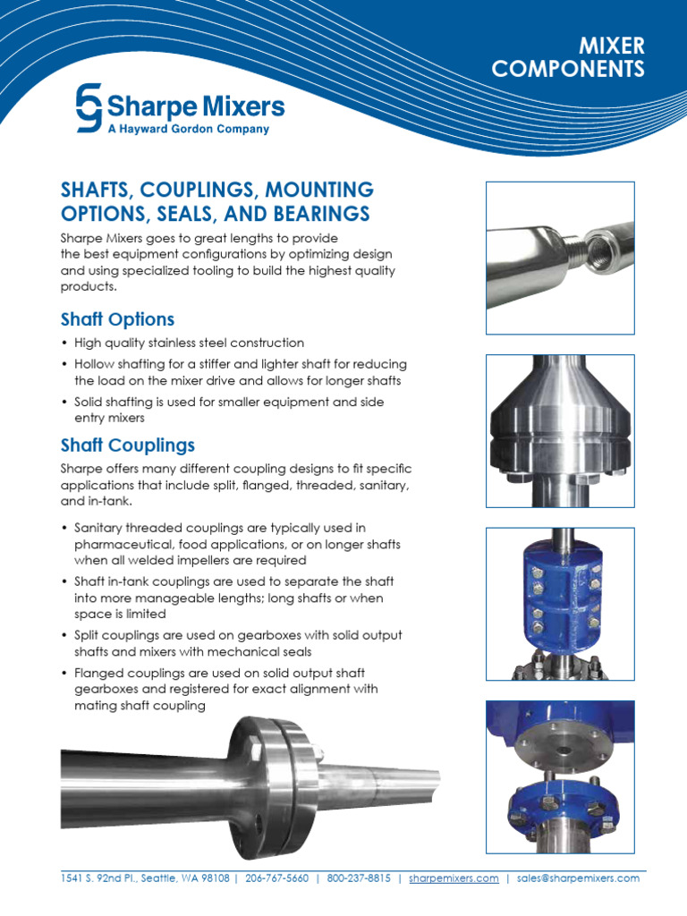 SharpeMixers ShaftSealsCouplingsMounts | PDF | Mechanical Engineering | Manufactured Goods