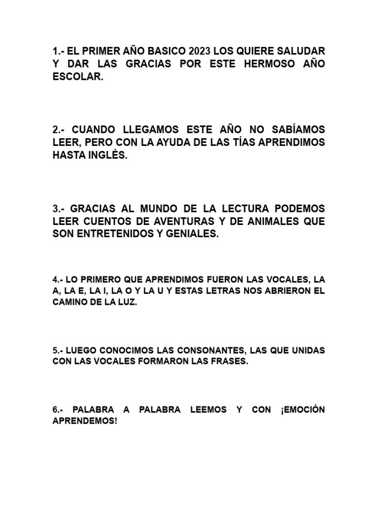 Frases de Primero Básico. | PDF