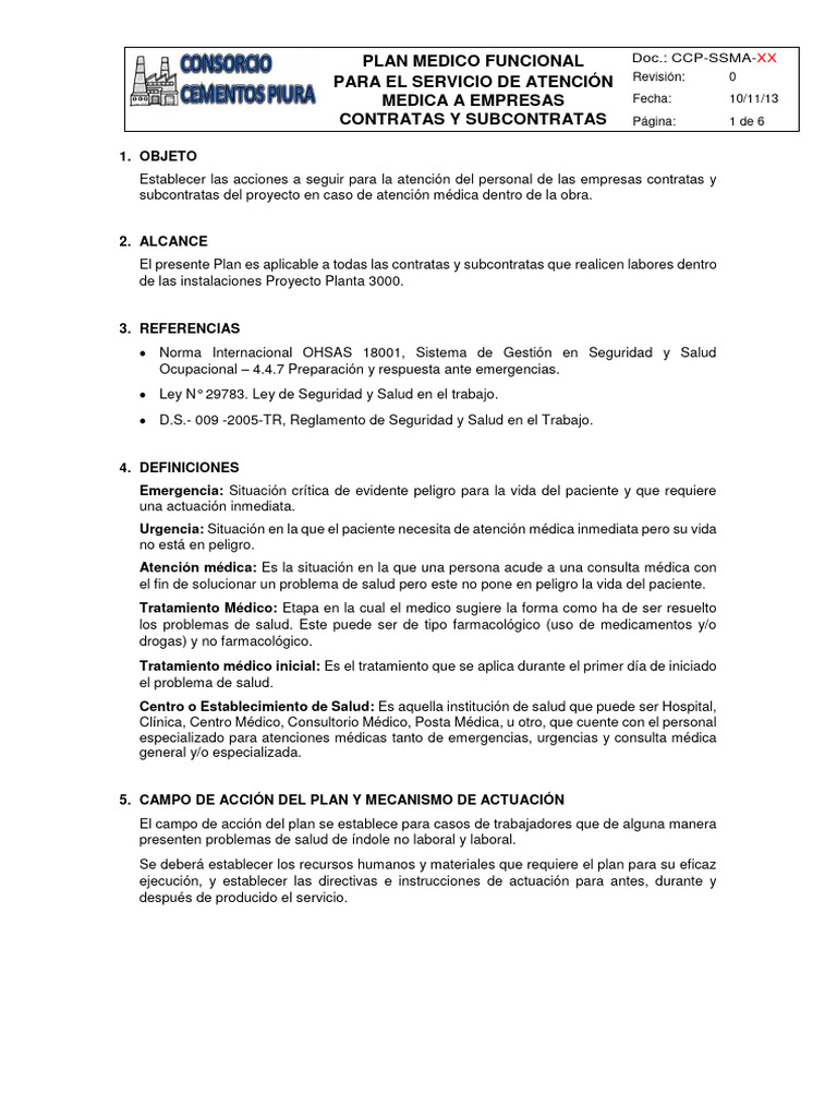 Plan Medico Funcional Completo - CCP - Contratas | PDF | Hospital ...