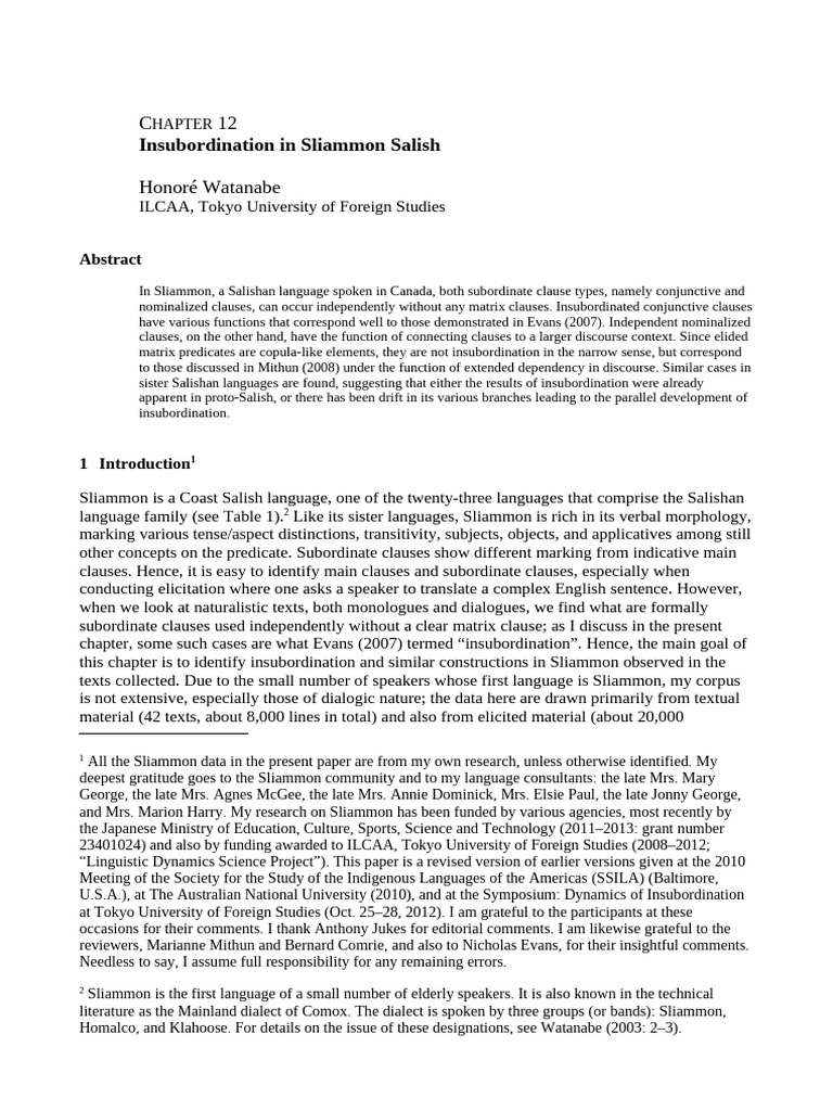 Insubordination in Sliammon Salish Language | PDF | Clause | Subject ...