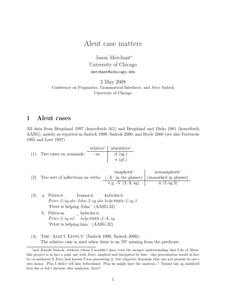 Aleut Case System Analysis | PDF | Linguistic Morphology | Linguistic ...