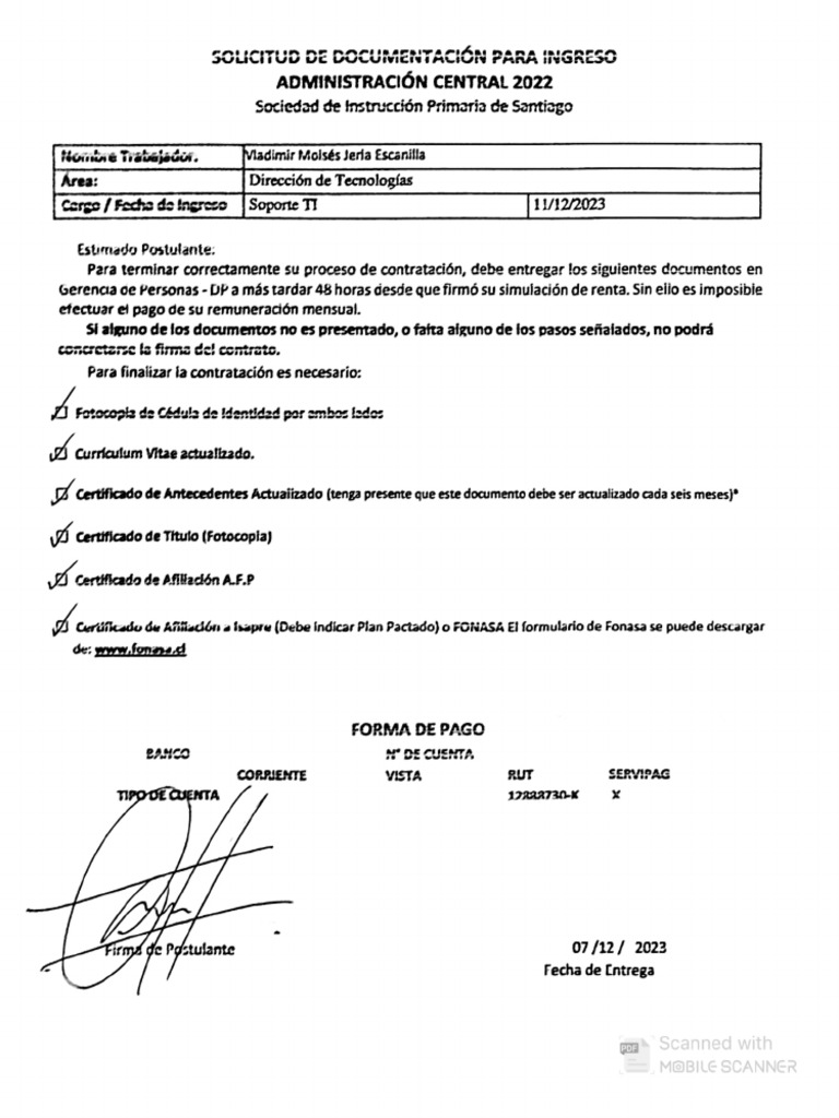 Solicitud de Documentación para Ingreso | PDF