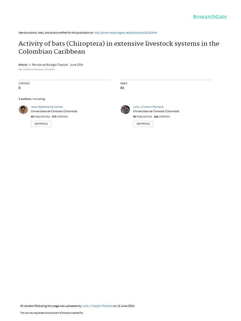 Bat Activity in Colombian Livestock Systems | PDF | Earth Sciences ...