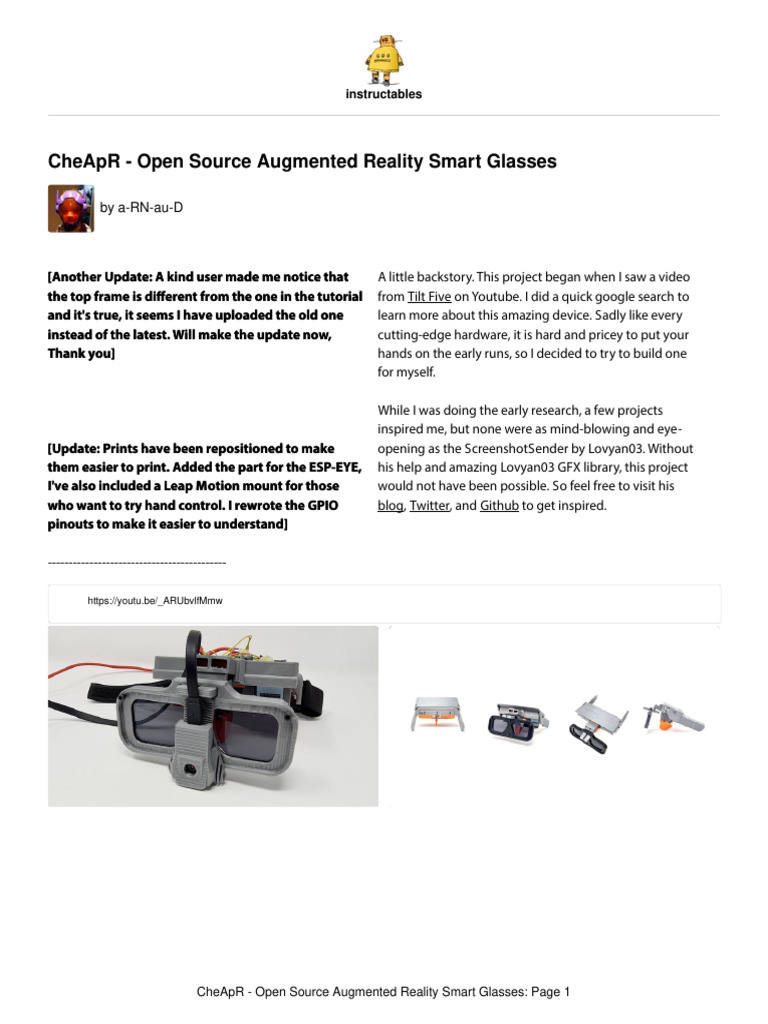 CheApR Open Source Augmented Reality Smart Glasses | PDF | Augmented ...