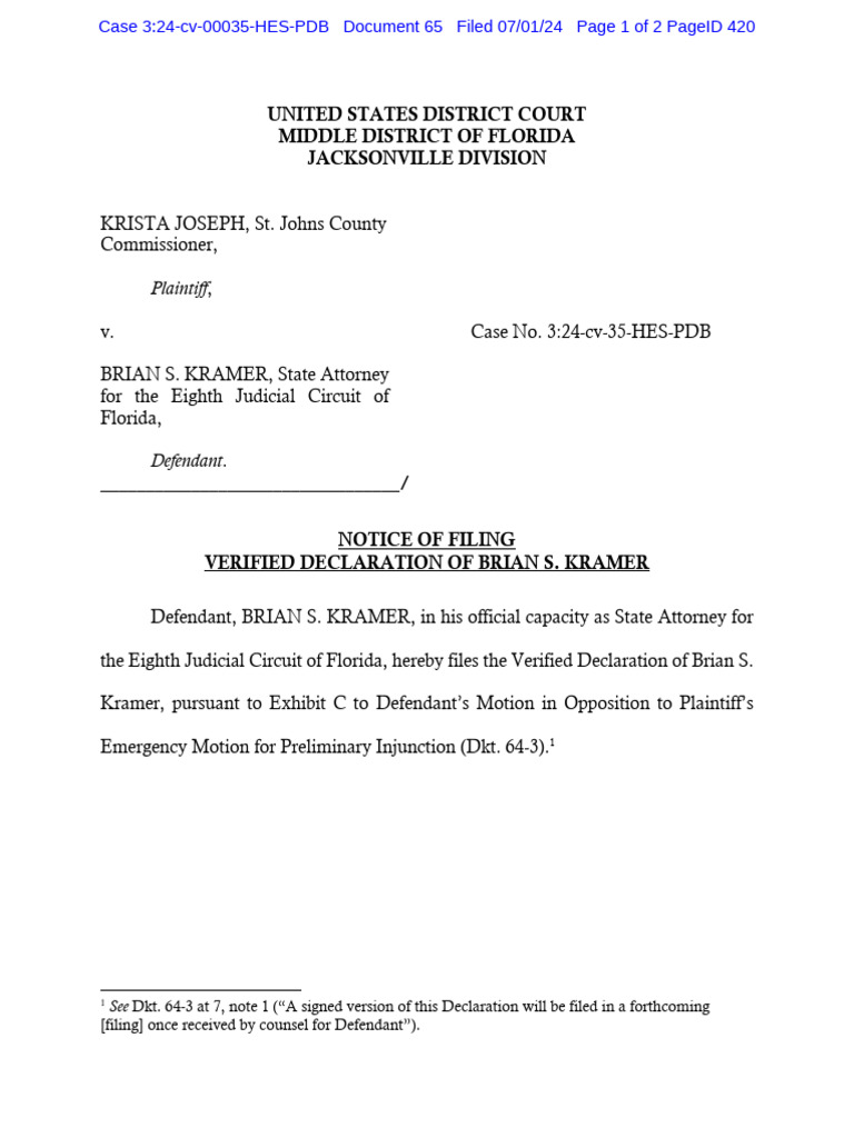 Filing by State Attorney Brian Kramer | PDF | District Attorney ...