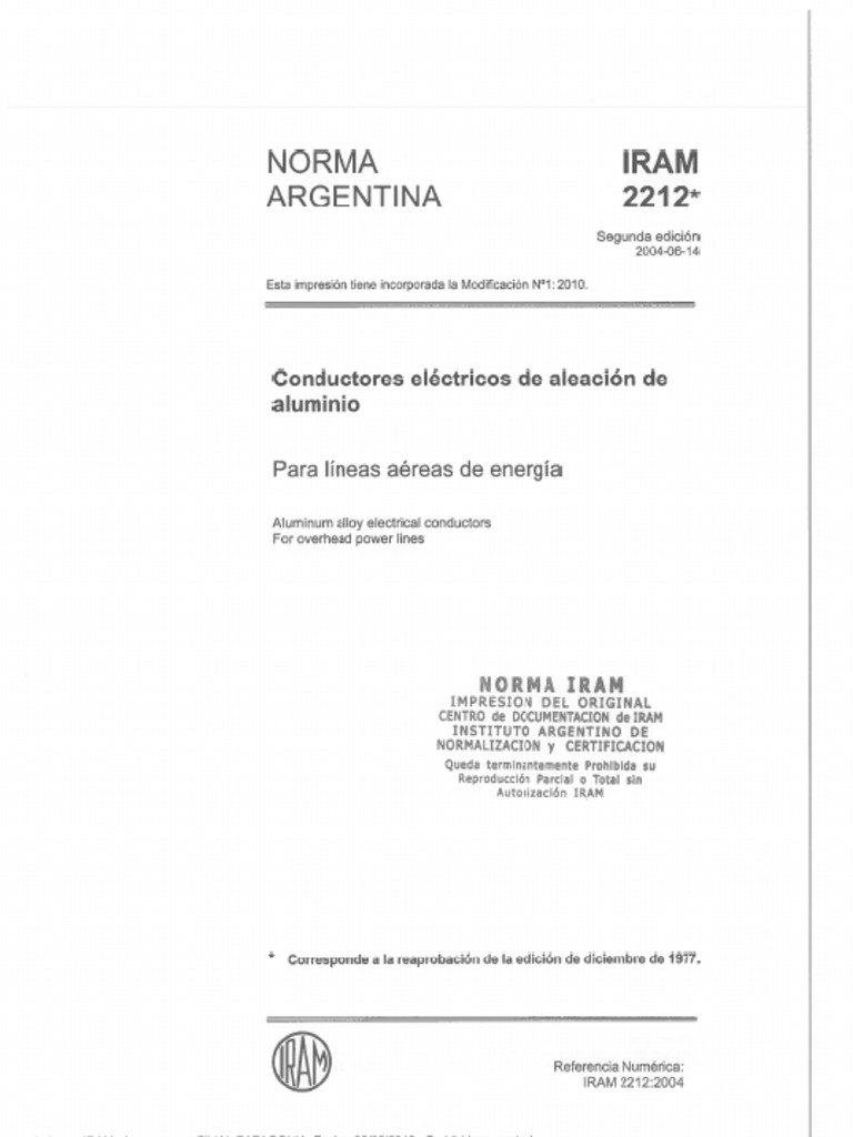 IRAM 2212 - Conductores Eléctricos de Aleación de Aluminio | PDF