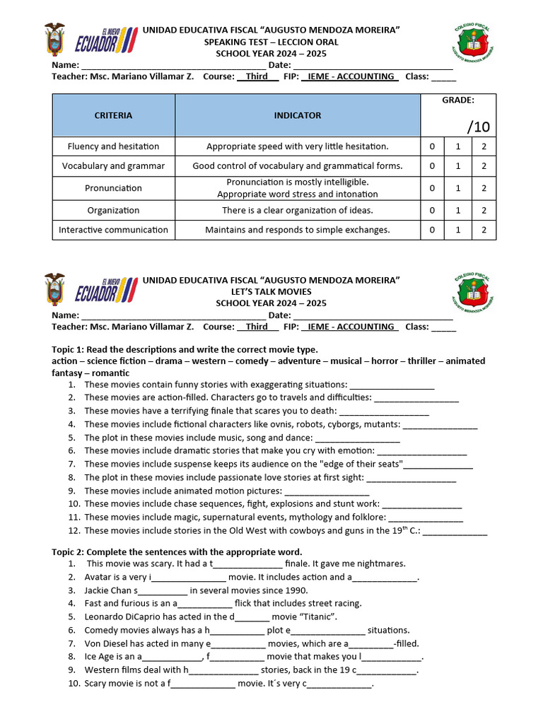 3 Bach Speaking Test | PDF
