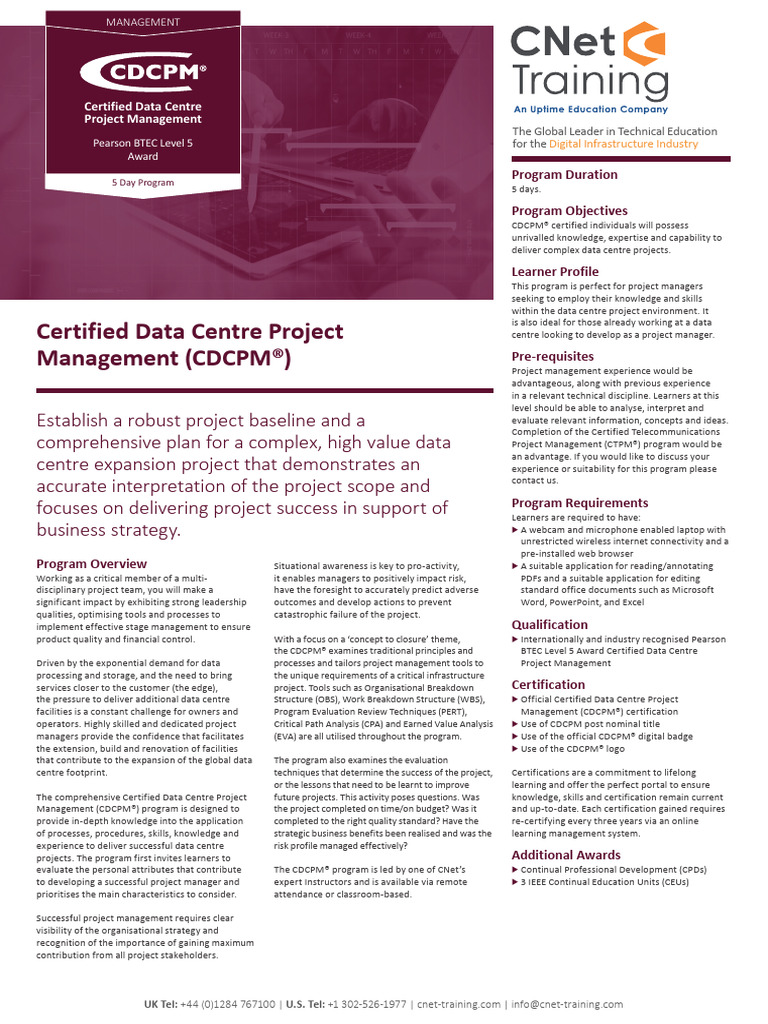Certified Data Centre Project Management CDCPM® | PDF | Project ...