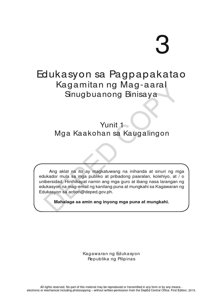 Edukasyon Sa Pagpapakatao 3. Yunit 1 Kagamitan NG Mag-Aaral para Sa Sinugbuanong Binisaya | PDF