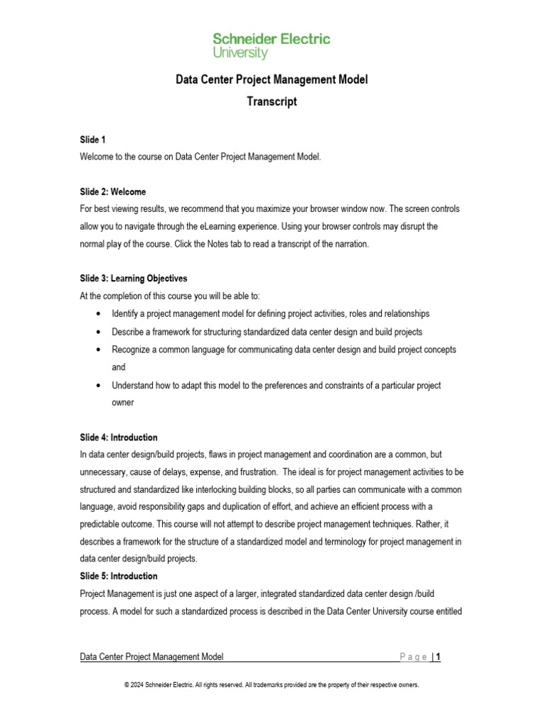 Data Center Project Management Model Transcript | Download Free PDF ...