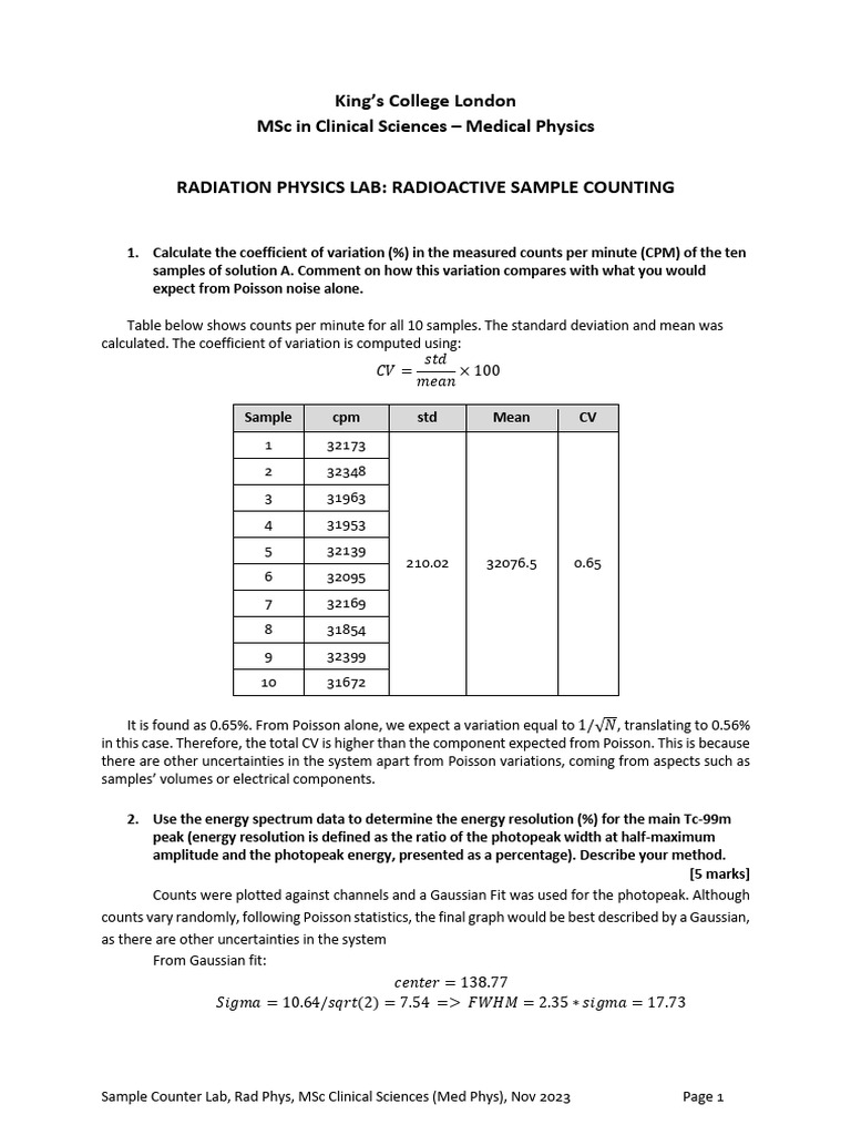 Sample counting | Download Free PDF | Coefficient Of Variation ...