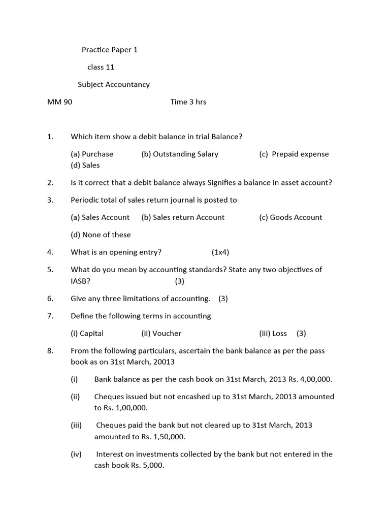 Xi-Practice Paper-Accountancy-Set-1 | PDF | Expense | Debits And Credits