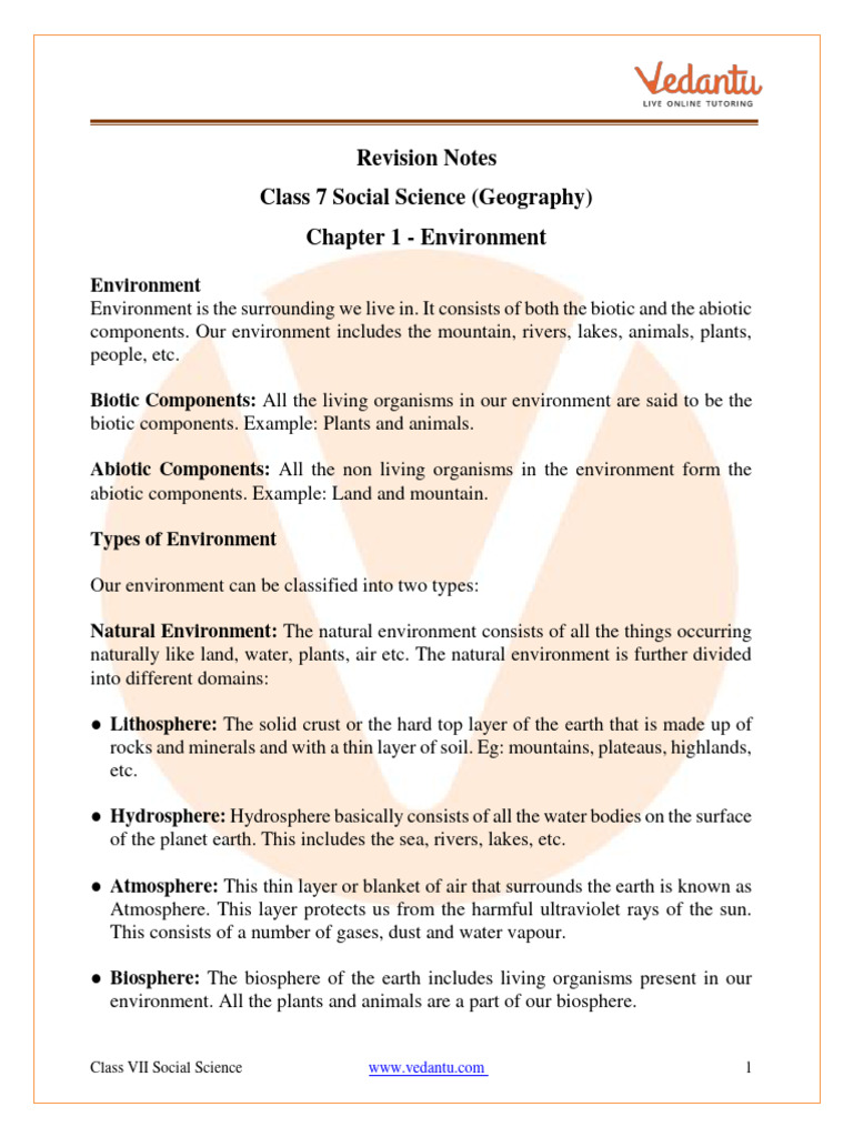 Environment Class 7 Notes CBSE Geography Chapter 1 (PDF) | PDF ...