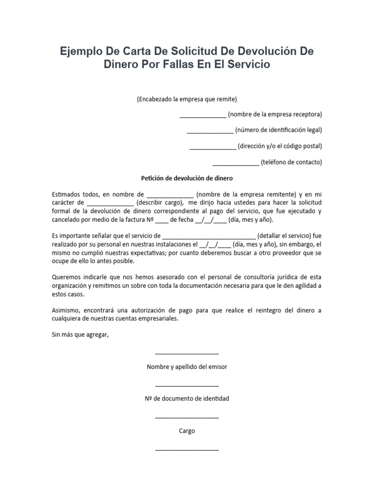 Carta de Solicitud de Devolución de Dinero Por Fallas en El Servicio | PDF | Negocios