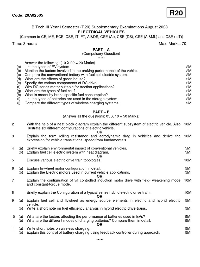Electric Vehicle Exam Question Paper | PDF | Electric Vehicle | Hybrid ...