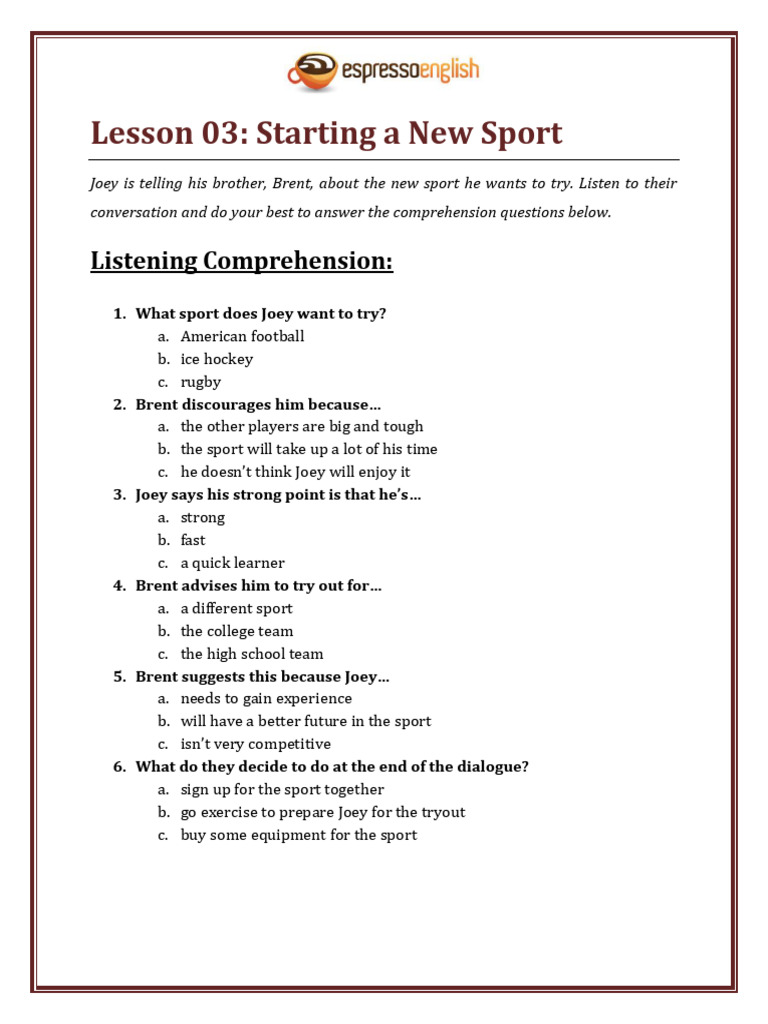 Lesson 03 - Starting a New Sport | PDF