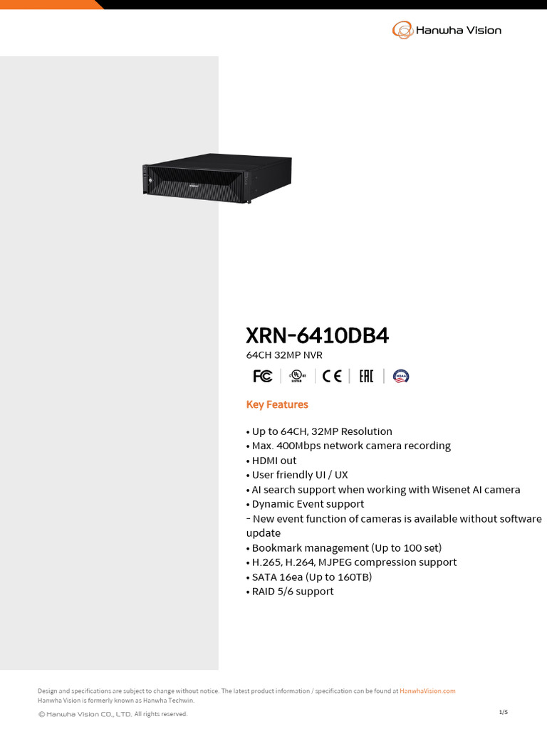 XRN-6410DB4 64CH NVR Specifications | PDF | Ip Address | Communications ...