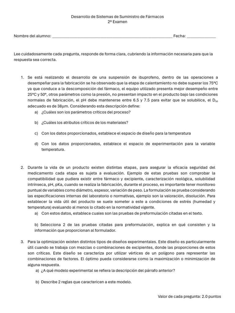 Examen de Sistemas de Suministro de Fármacos | PDF | Medicamentos con ...