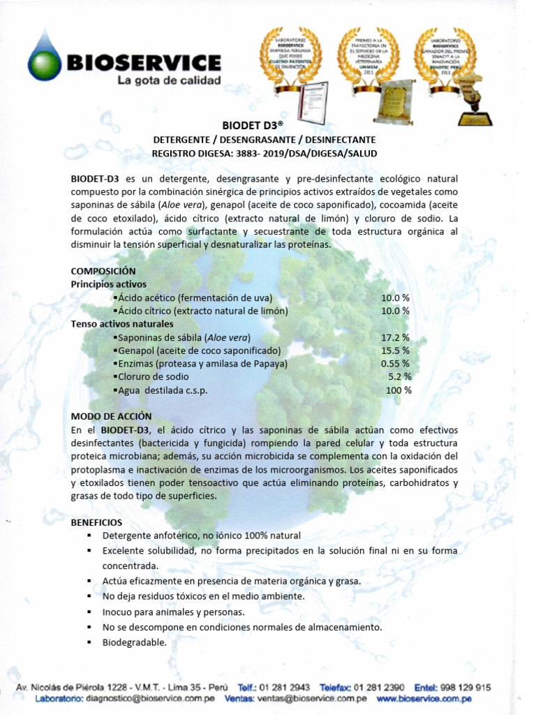 BIODET - Ficha Tecnica | PDF | Agua | Tensioactivo